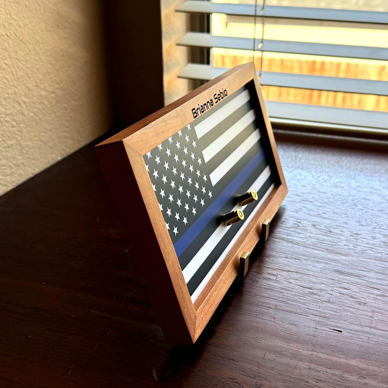 Police Flag Single Badge Display to Showcase on the Wall or Desk ...