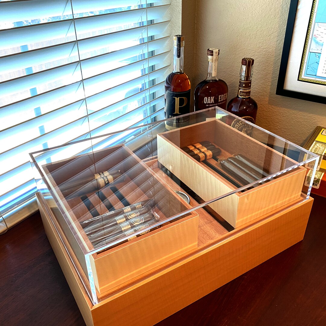 English Sycamore Humidor With Mahogany, Premium Hygrometer and Swede ...