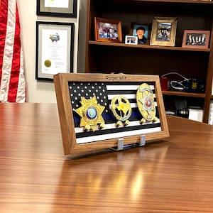 Police Flag Badge Display to Showcase on the Wall or Desk. Perfect Gift ...