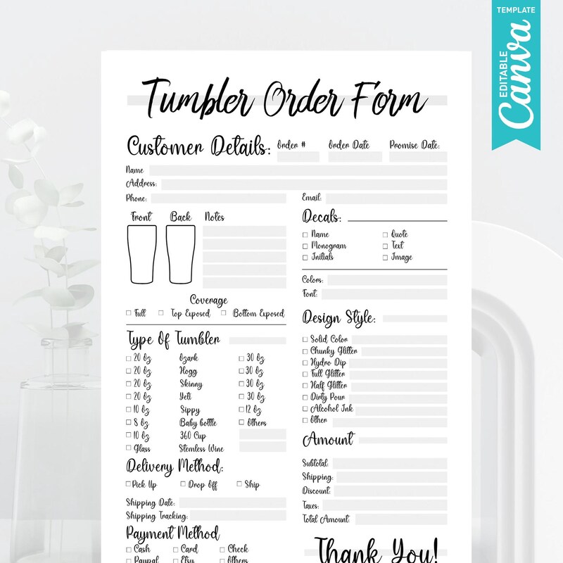 Cup Order Form - Etsy