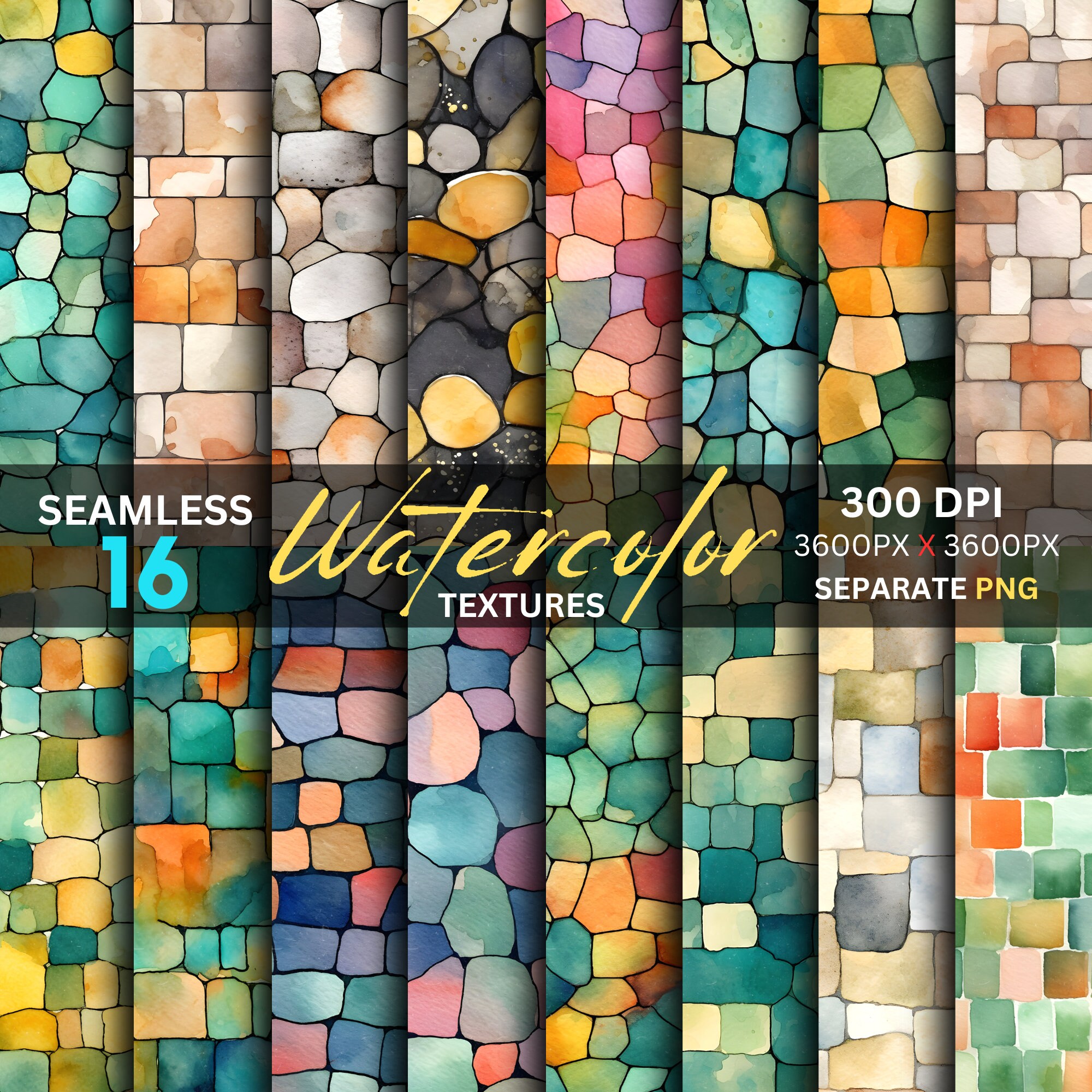 Watercolor Cobblestone Digital Paper: Stone Texture PNG (3600x3600 ...