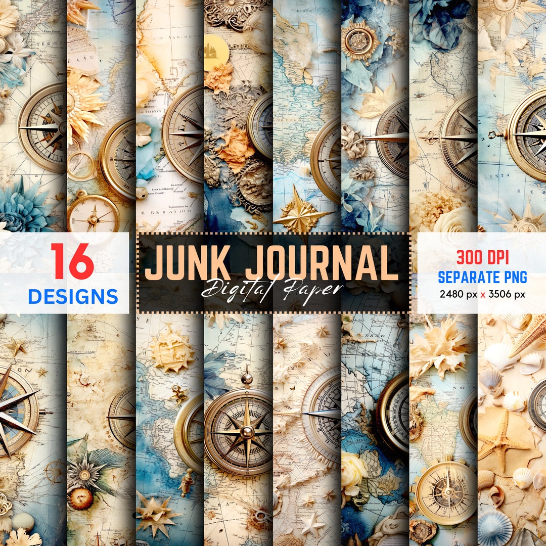Nautica Junk Journal Texture Background, Scrapbooking Papers, Digital ...