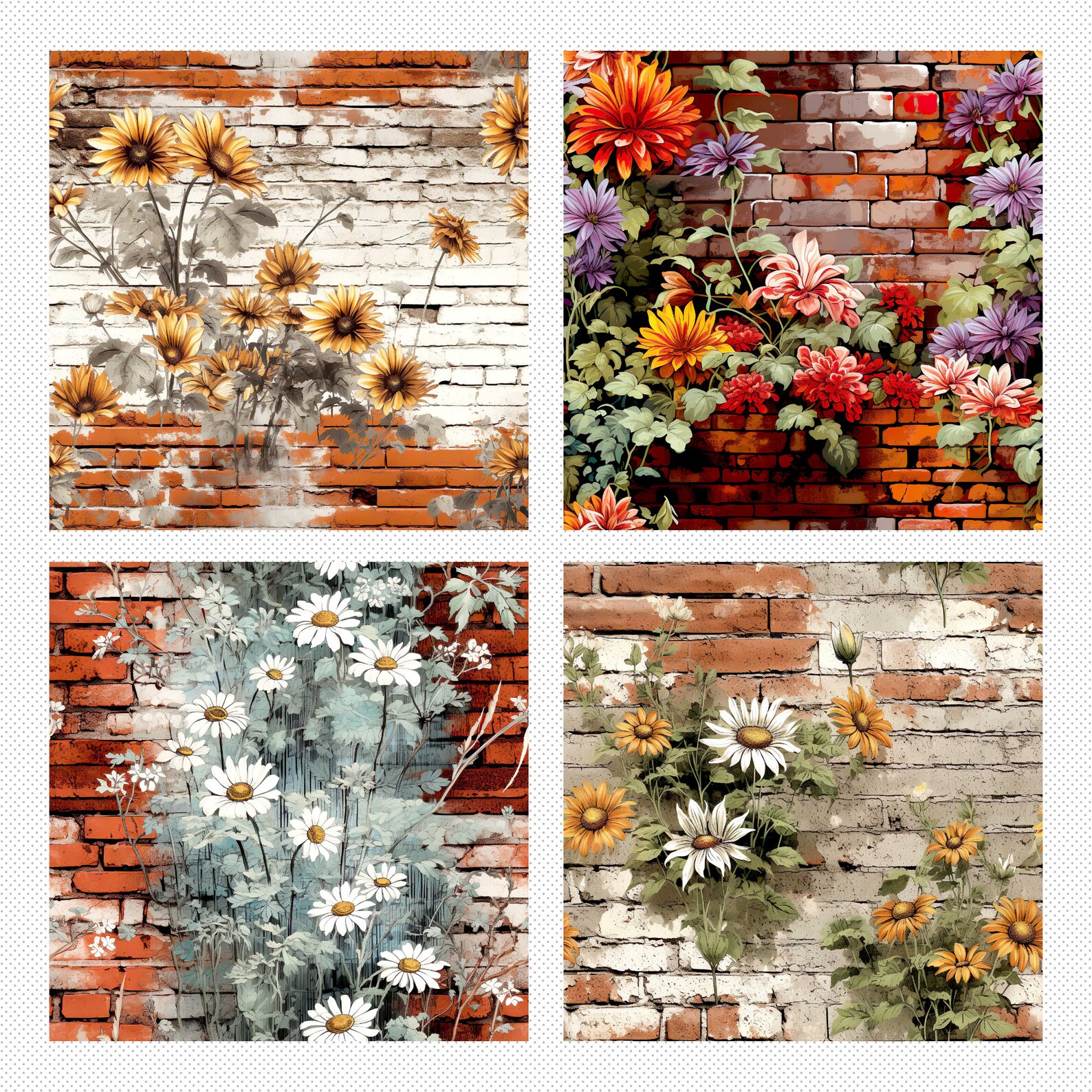 Floral Brick Wall Digital Paper: Seamless Texture Backgrounds (PNG) - Etsy