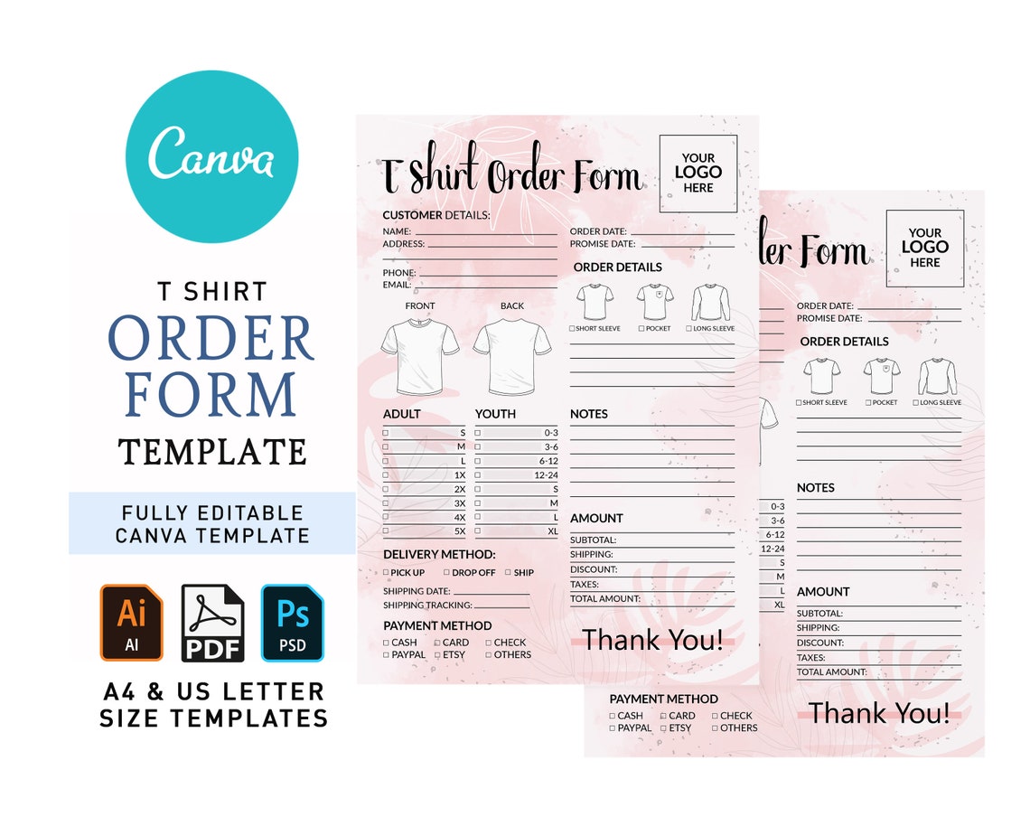 Shirt Order Form Template T Shirt Order Form Template - Etsy