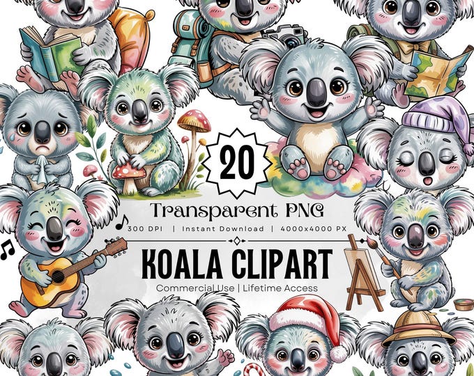 Baby Koala Clipart, Watercolor Koala Clipart, Koala PNG, Nursery ...