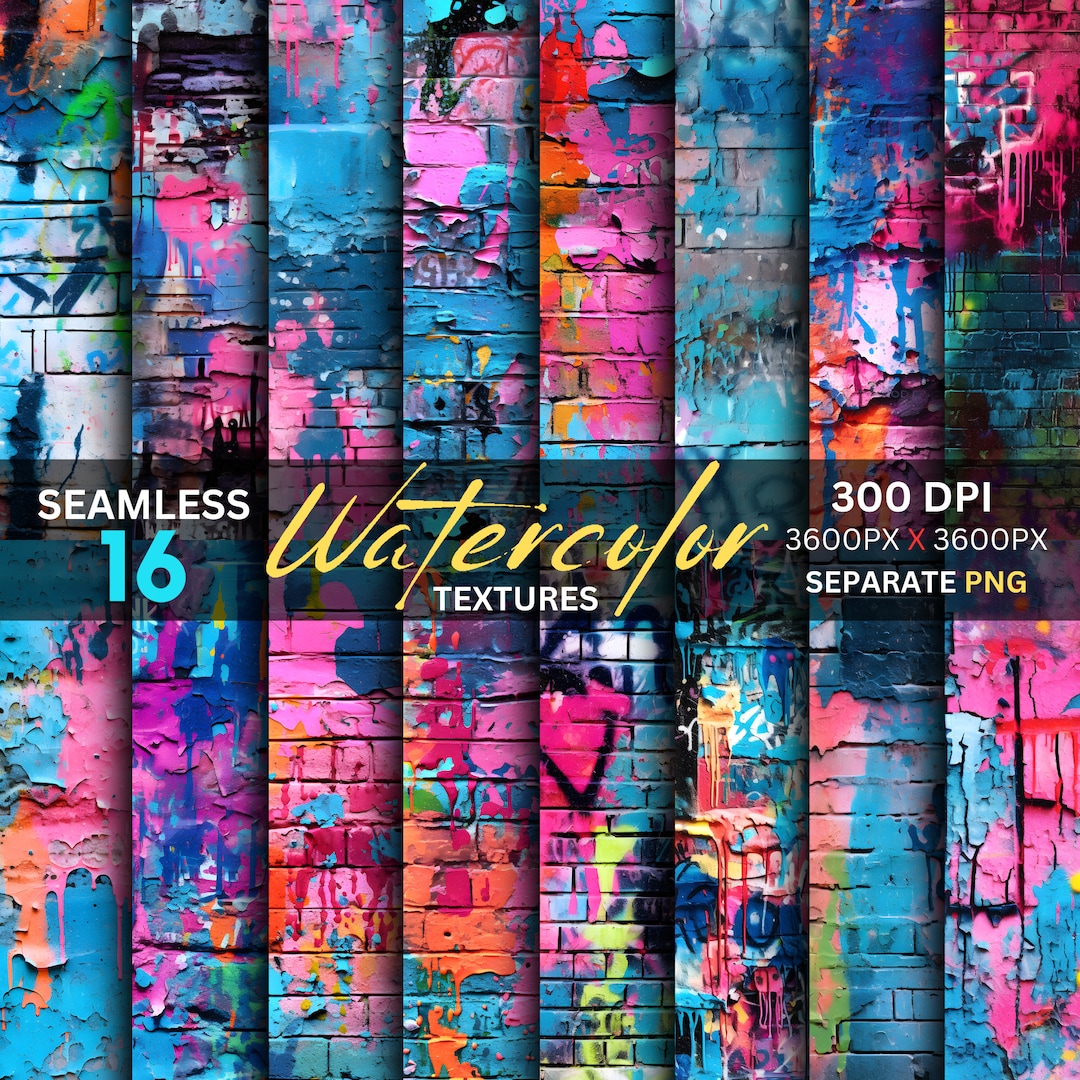 Grunge Graffiti Brick Wall Digital Paper: Seamless PNG Patterns ...