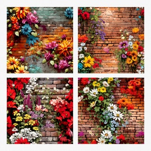 Floral Brick Wall Digital Paper: Seamless Texture Backgrounds (PNG) - Etsy