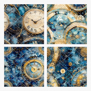 Clock Artwork Digital Paper, Seamless Patterns, Scrapbooking Papers ...
