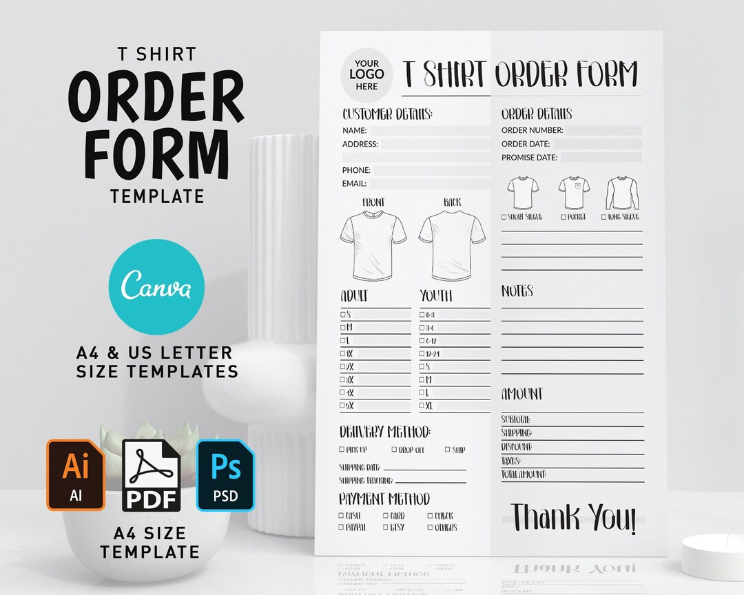 T-shirt Purchase Order Form | Custom Tee Order Form | Shirt Order Forms ...