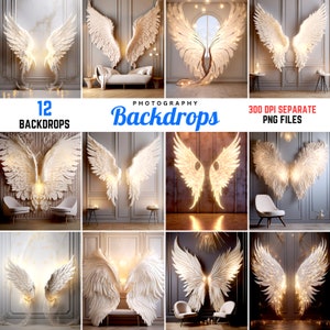 White Angel Wings Digital Backdrop, Heavenly Background, Photography ...
