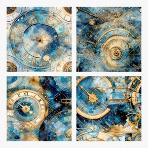 Clock Artwork Digital Paper, Seamless Patterns, Scrapbooking Papers ...