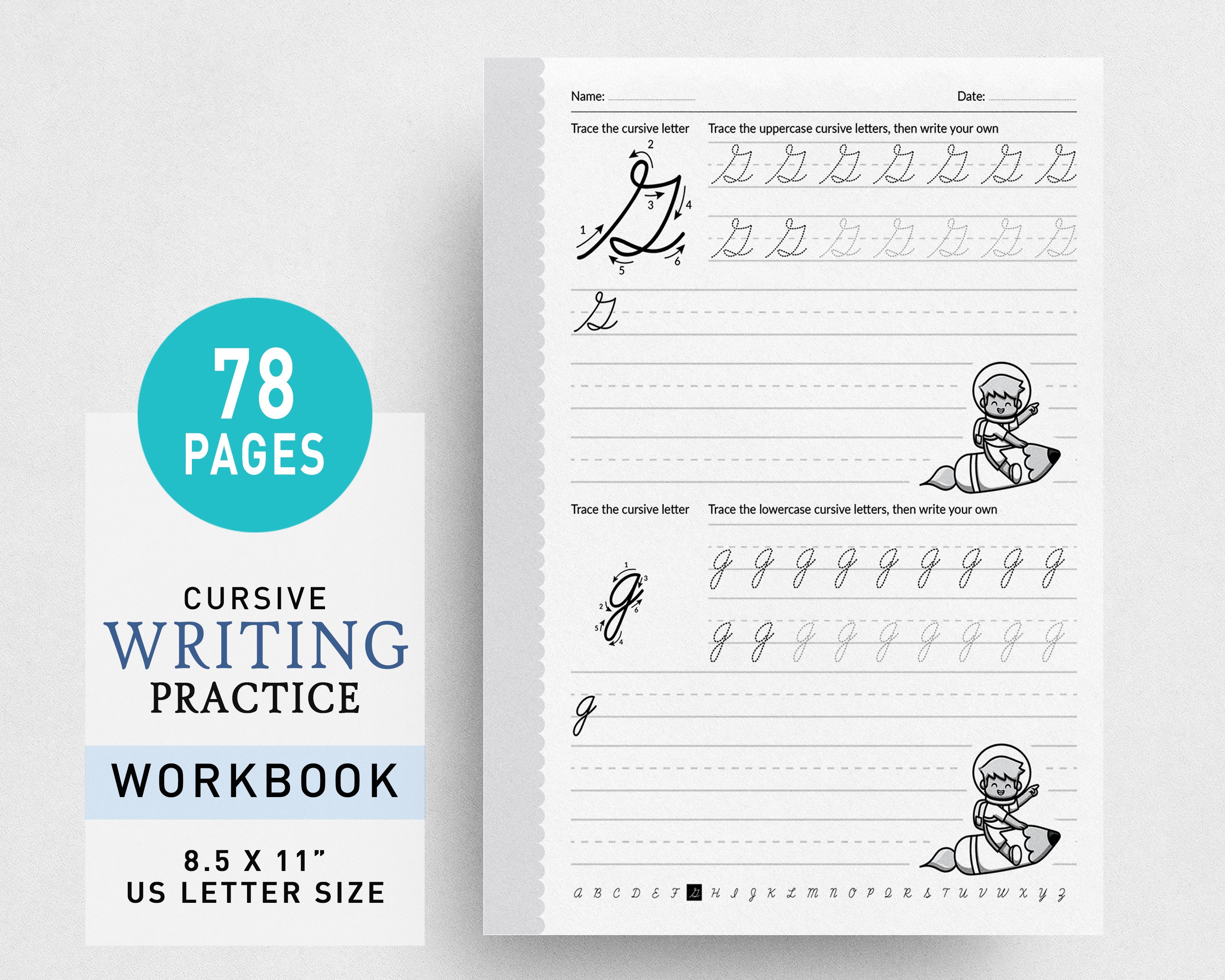 Printable Cursive Handwriting Workbook: Letter Tracing Practice (PDF ...