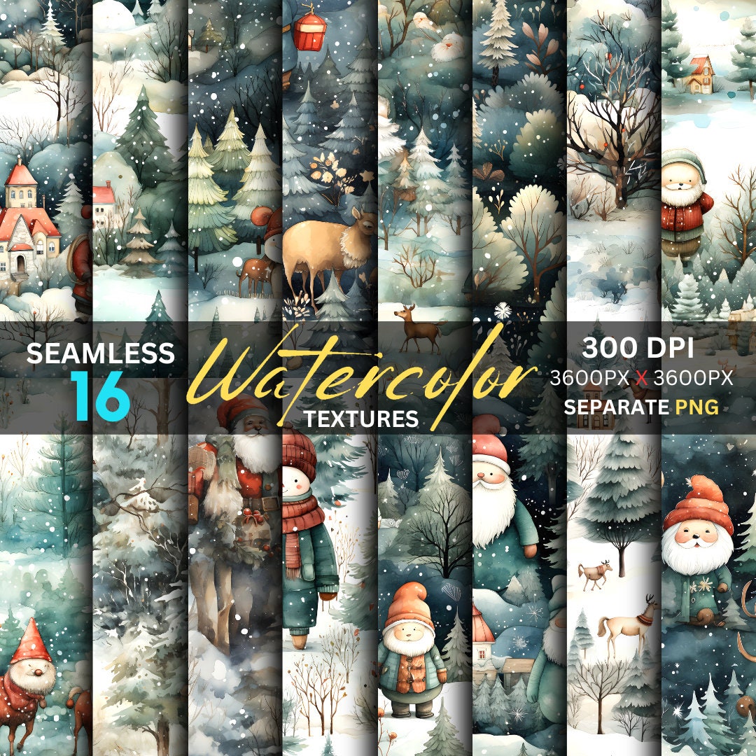 Watercolor Christmas Digital Paper PNG Scrapbook Paper - Etsy