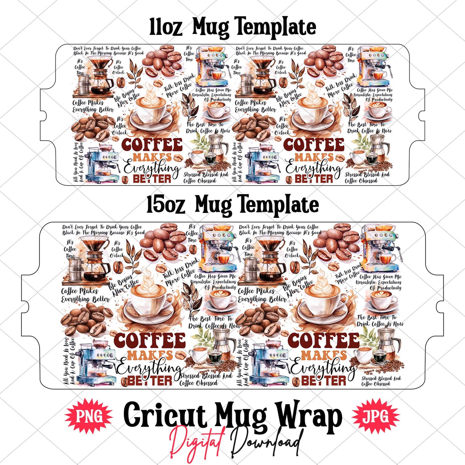 Coffee Life Mug Wraps PNG, Cricut Mug Press, Sublimation Coffee Mug ...