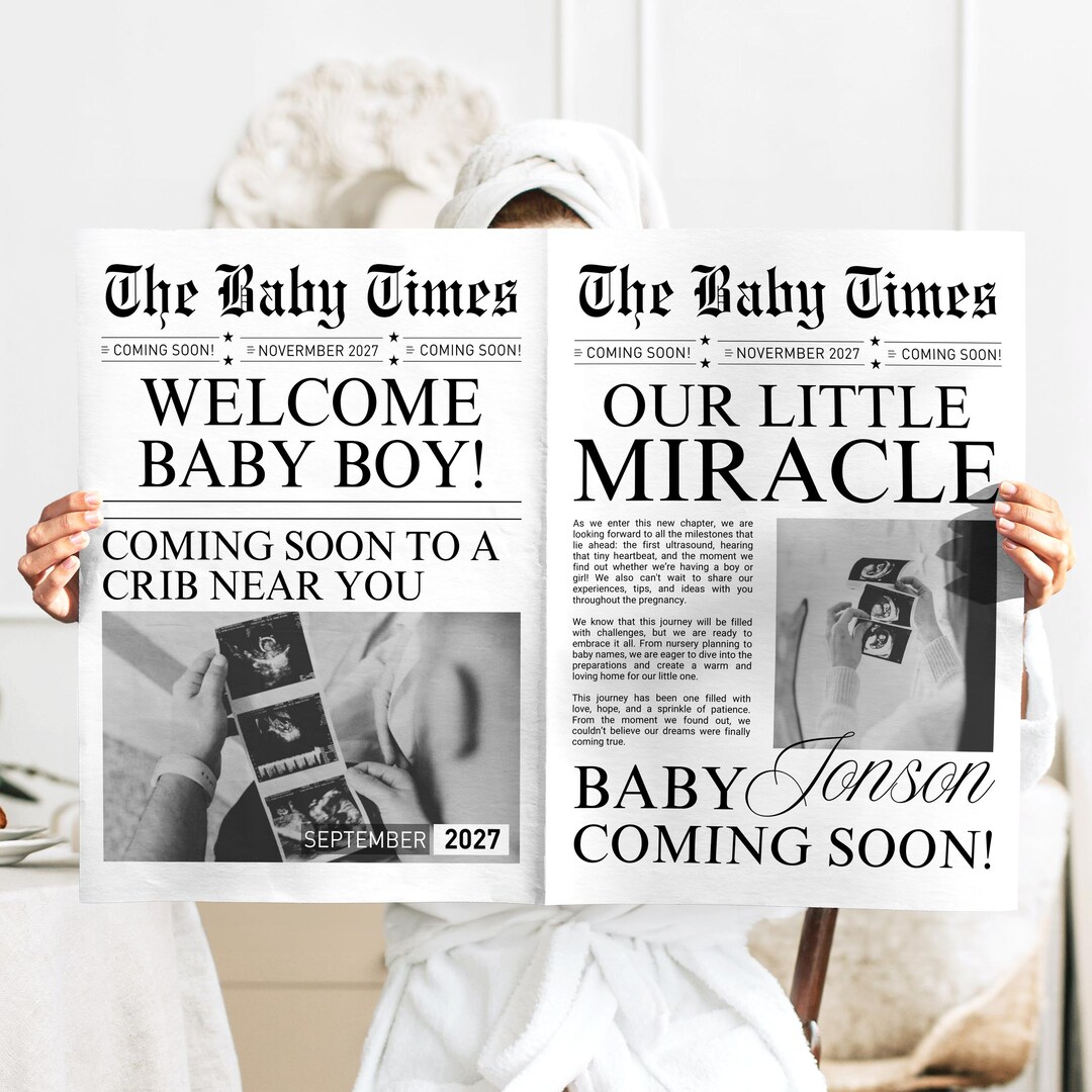 Editable Baby Announcement Newspaper Template, Pregnancy Announcement ...
