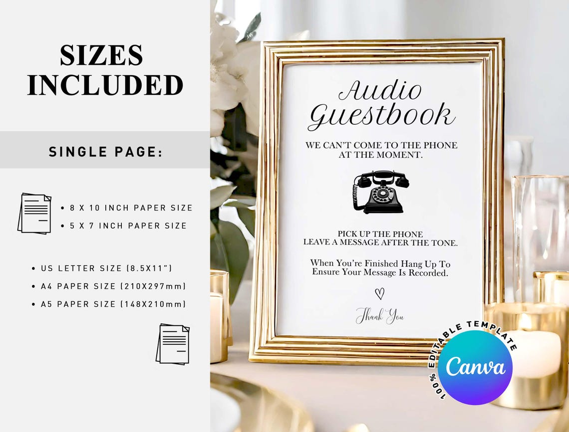 Editable Audio Guestbook Sign: Minimalist Wedding Guestbook (digital ...