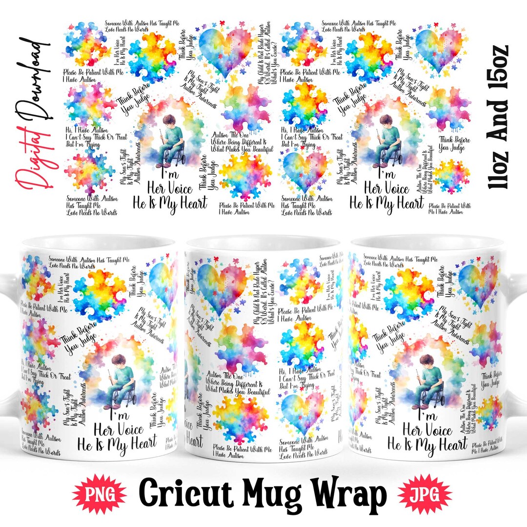 Autism Mug Wrap PNG, Cricut Mug Press, Coffee Mug Wrap, Sublimation Mug ...