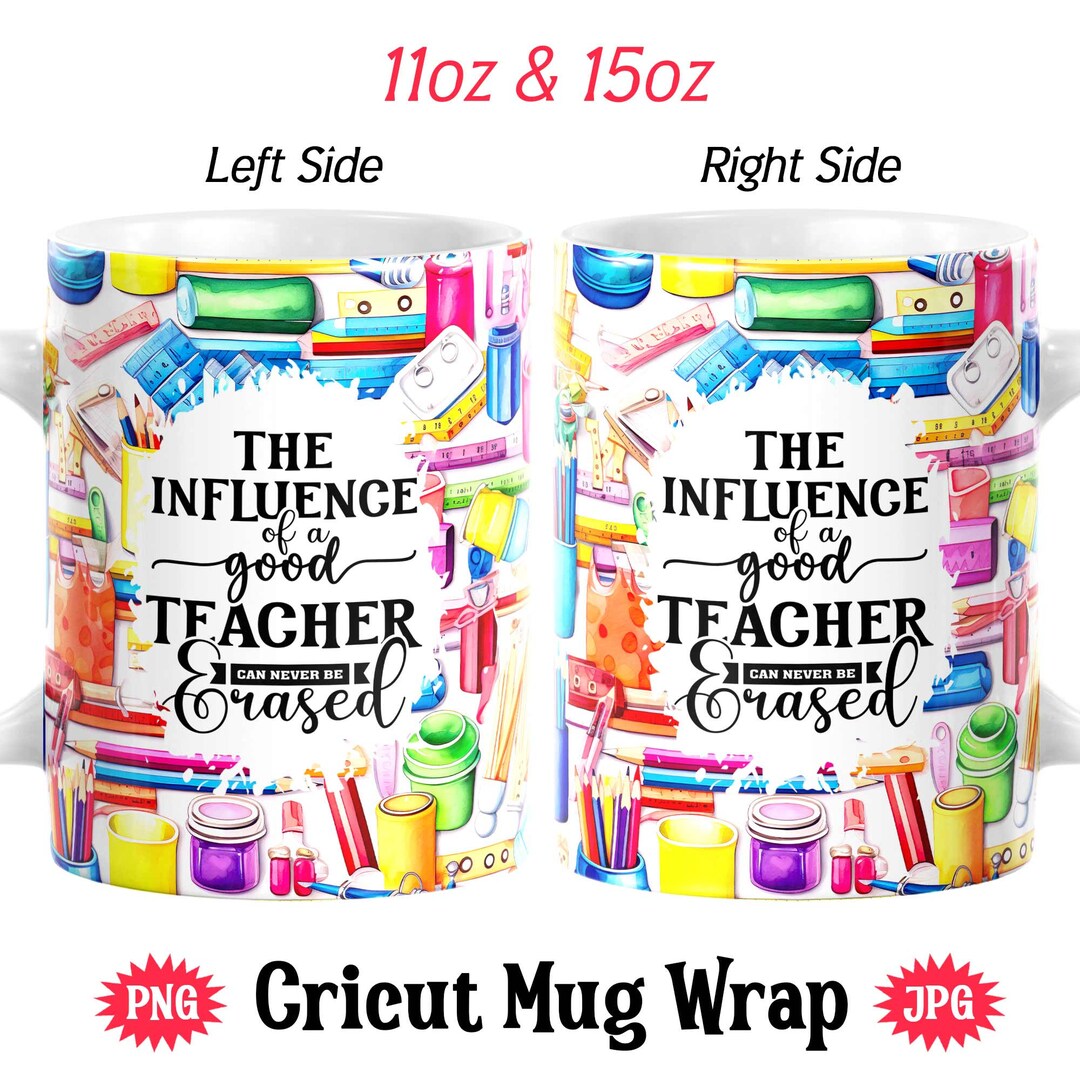 Watercolor 3D Teacher Mug Wrap PNG, Cricut Teacher Mug Template ...