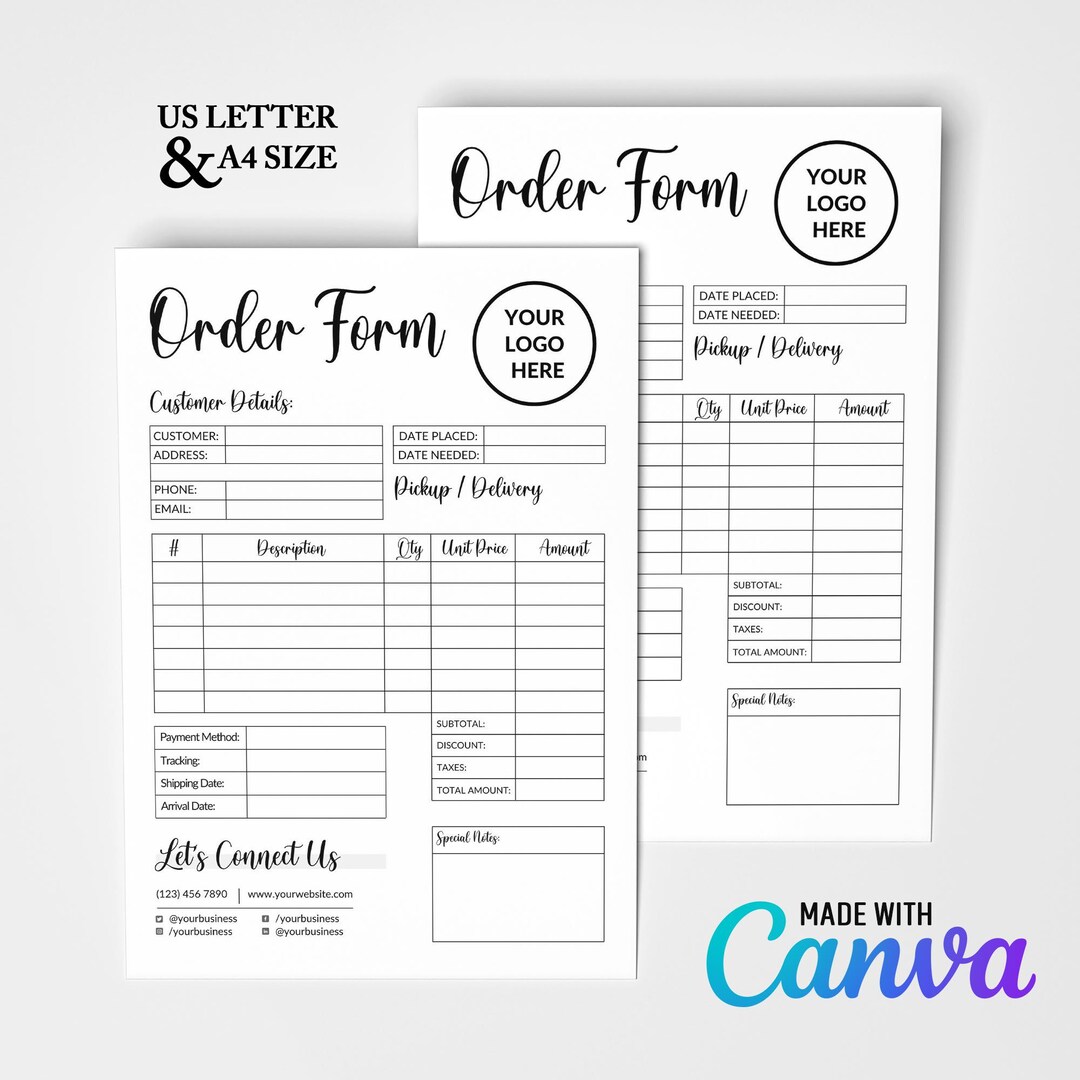 Modern Order Form Template, Editable Canva Template, Custom Business ...