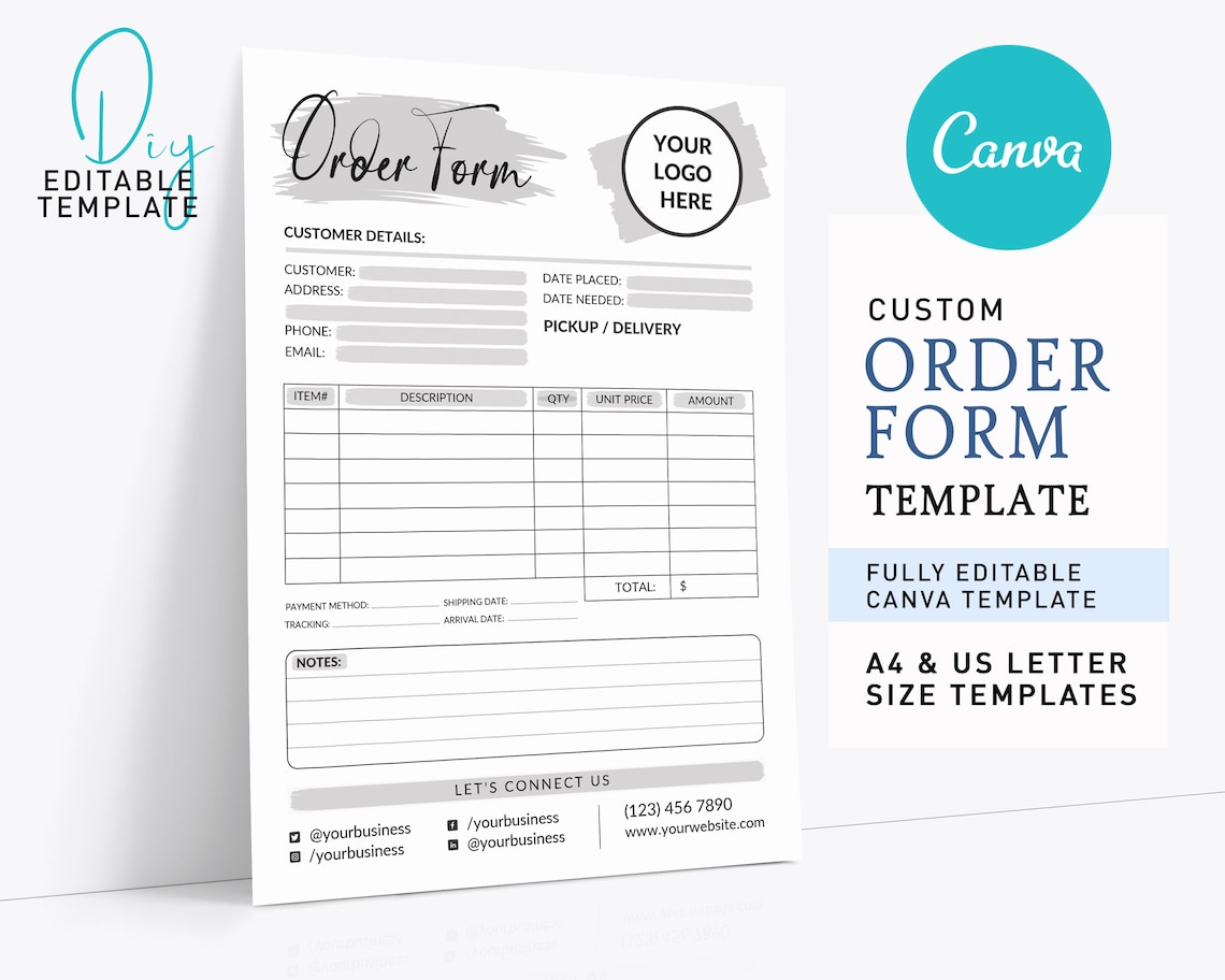Custom Order Form Template Purchase Order Form Order Form | Etsy