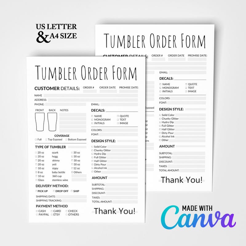 Cup Order Form - Etsy