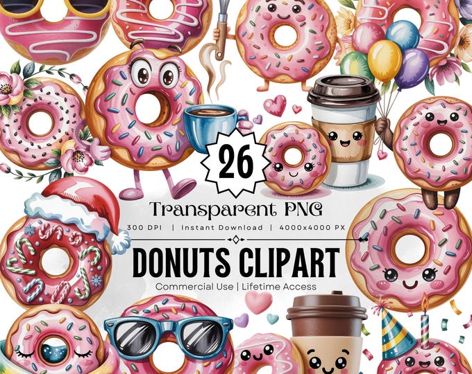 Donut Clipart, Breakfast Clipart, Donuts Clip Art, Cute Food Clipart ...
