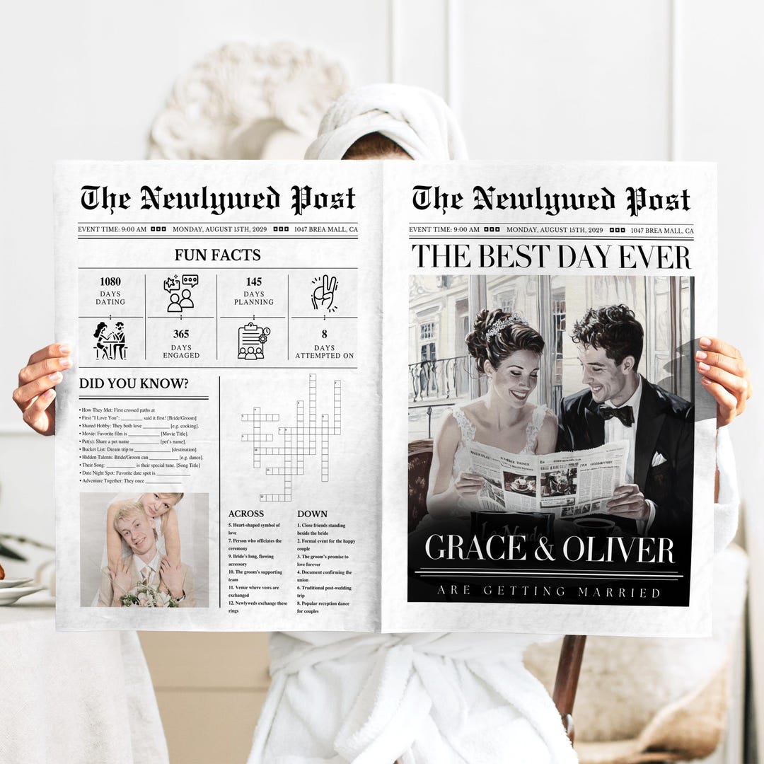 Editable Wedding Template, Wedding Newspaper Design, Printable Wedding ...