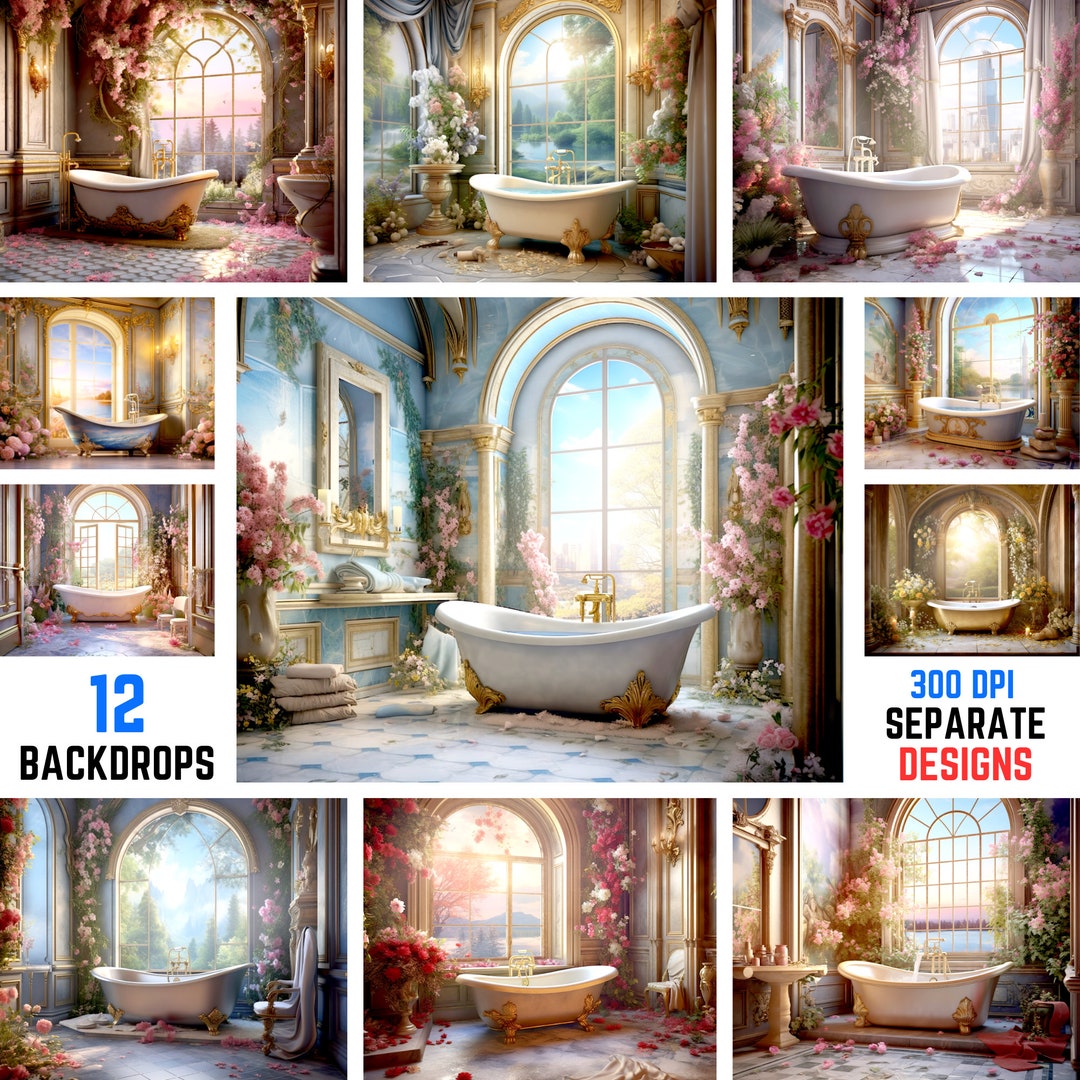 Bathtub Digital Backdrops PNG, Bathroom Photography Prop, Watercolor ...
