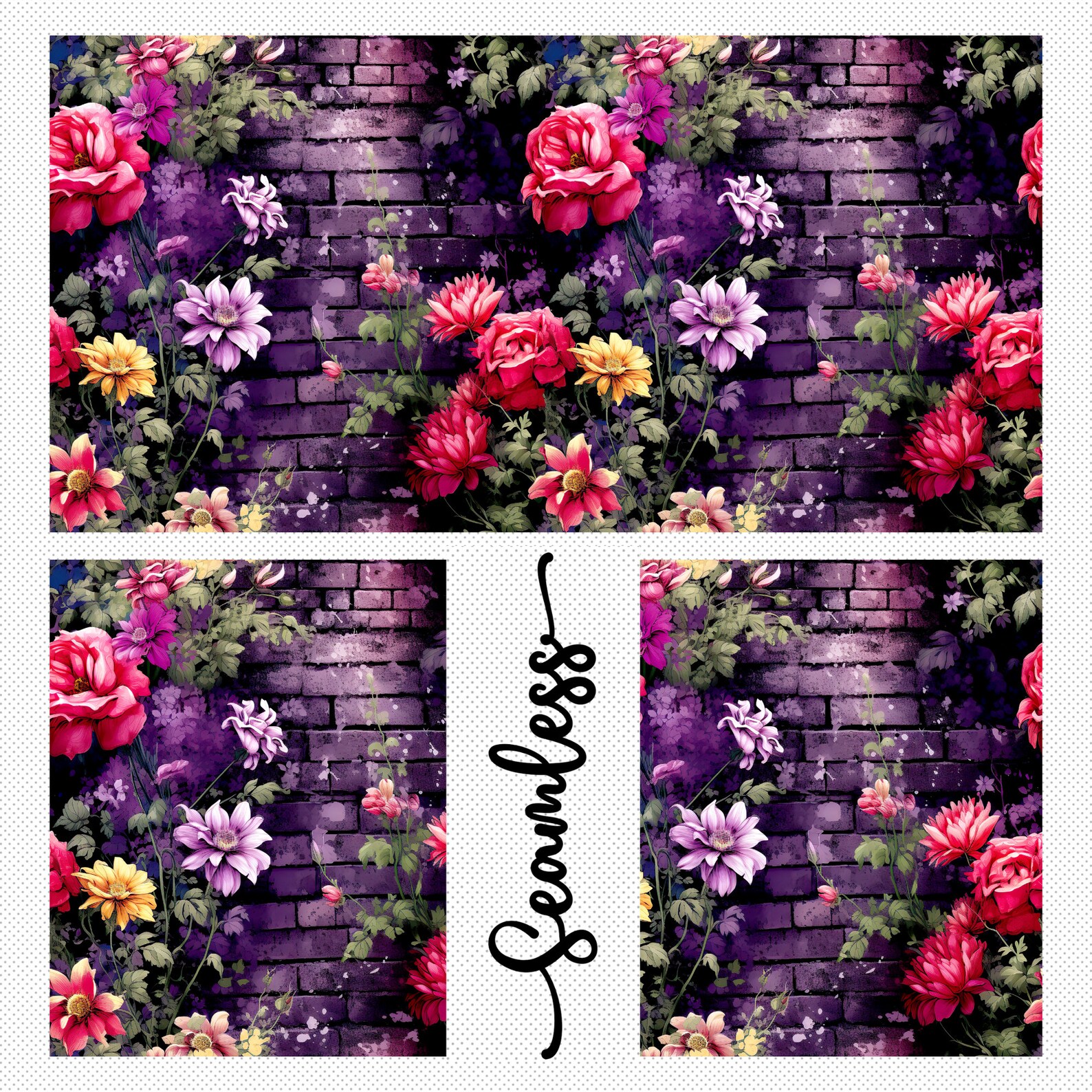 Floral Brick Wall Digital Paper: Seamless Texture Backgrounds (PNG) - Etsy