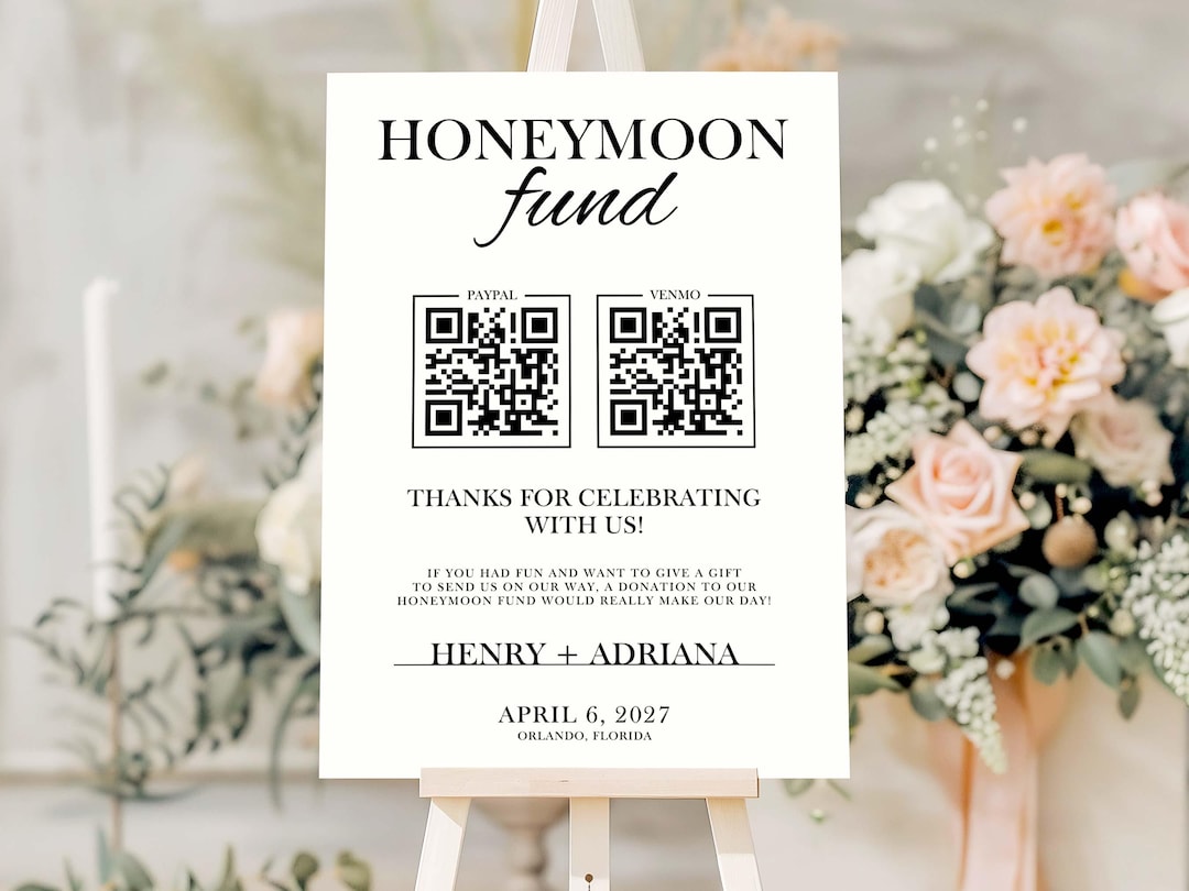Honeymoon Fund Sign, Wedding QR Code Sign, Cash App Sign, Venmo Wedding ...