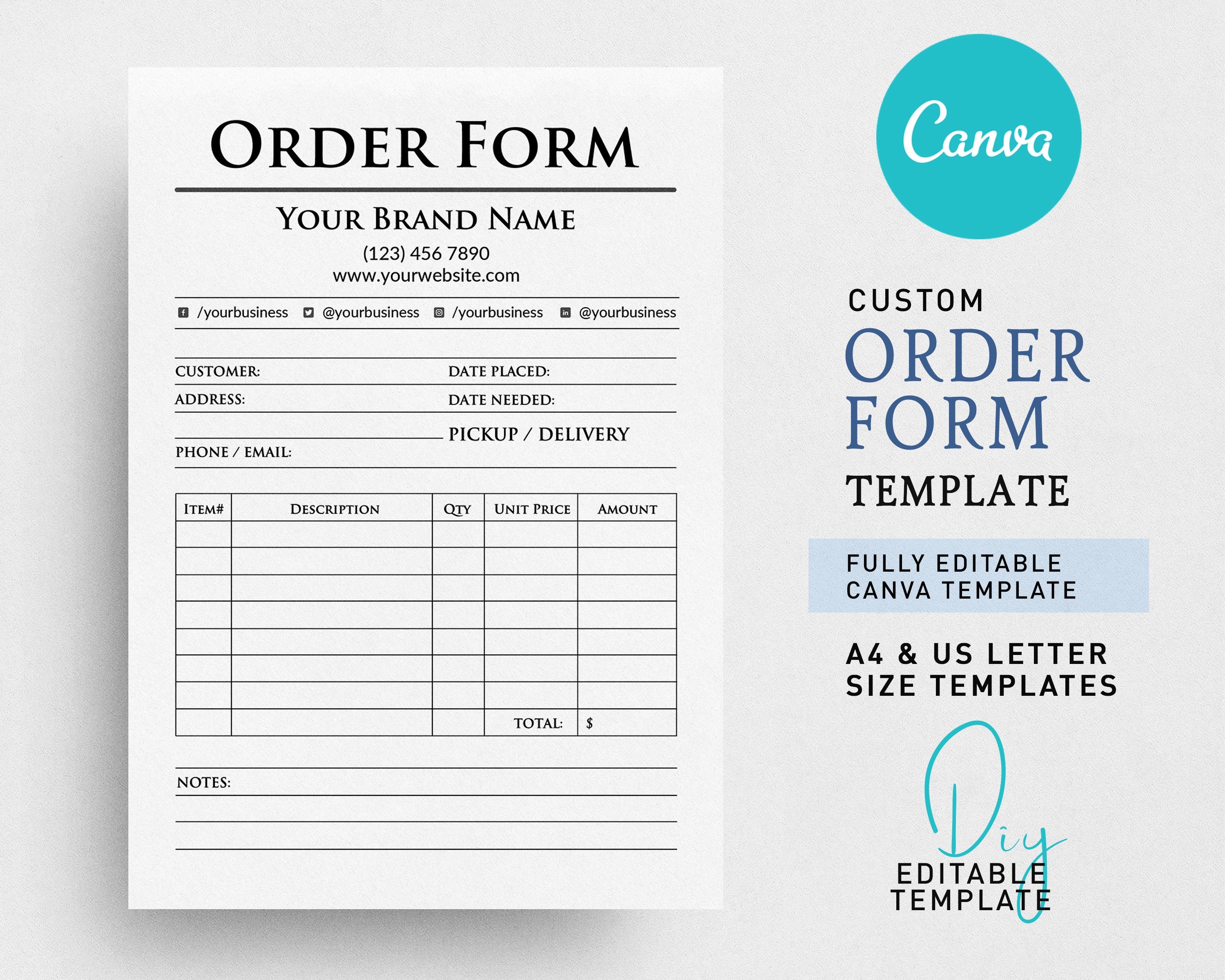 Custom Order Form Template Purchase Order Form Order Form - Etsy