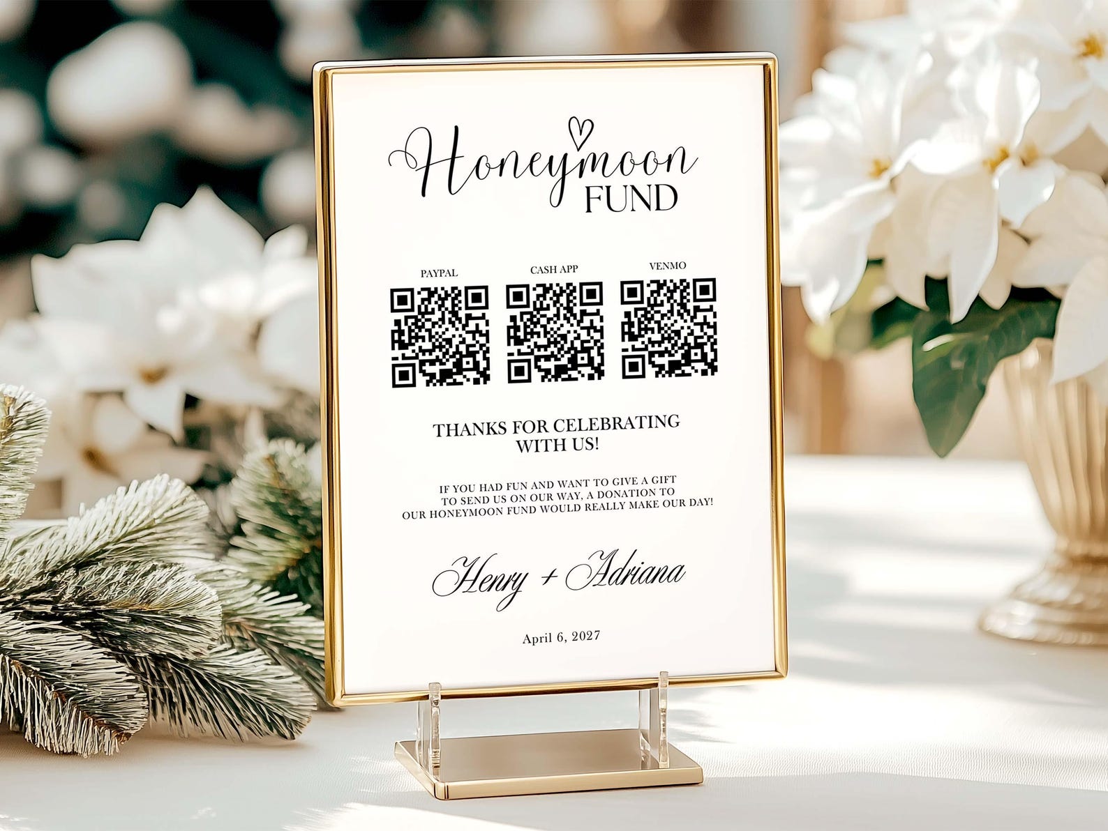Honeymoon Fund QR Code Wedding Sign: Editable Template (digital ...