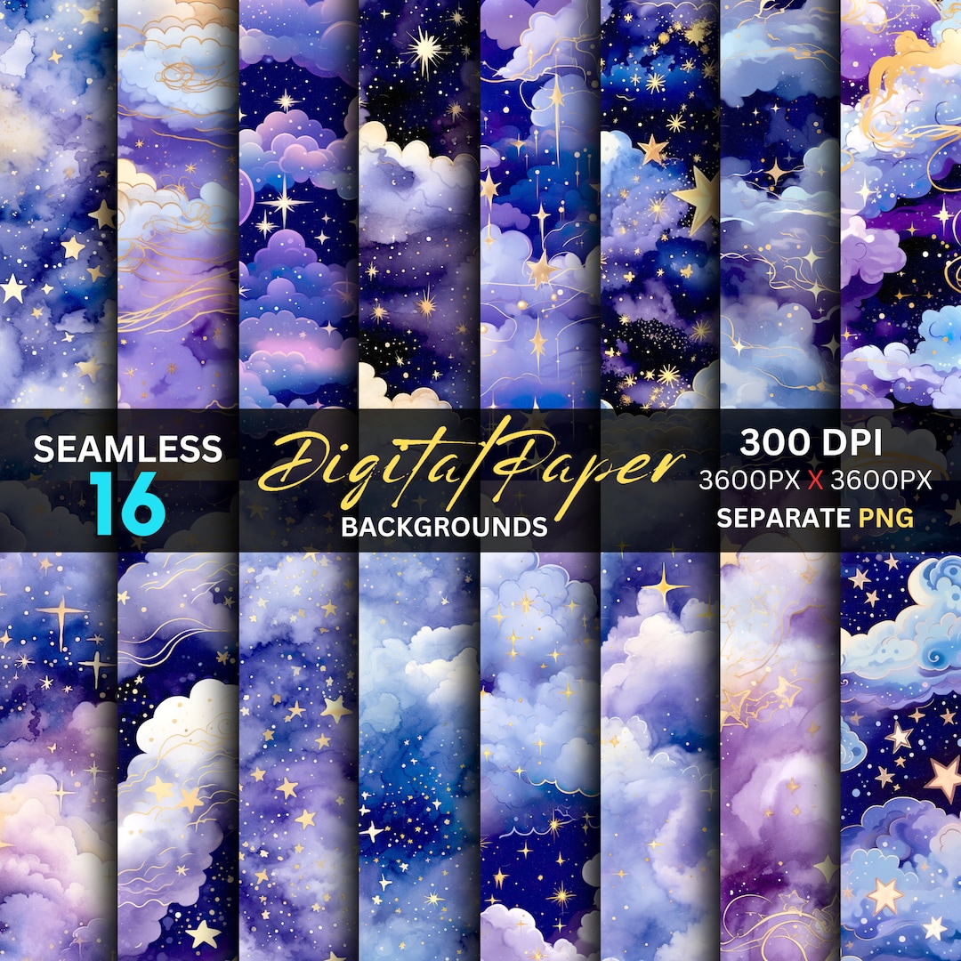 Clouds Digital Paper, Watercolor Cloud Pattern, Seamless Background ...