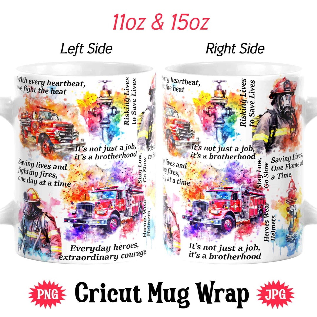 Watercolor Firefighter Mug Wrap PNG, Digital Mug Wrap, Coffee Mug Wrap ...