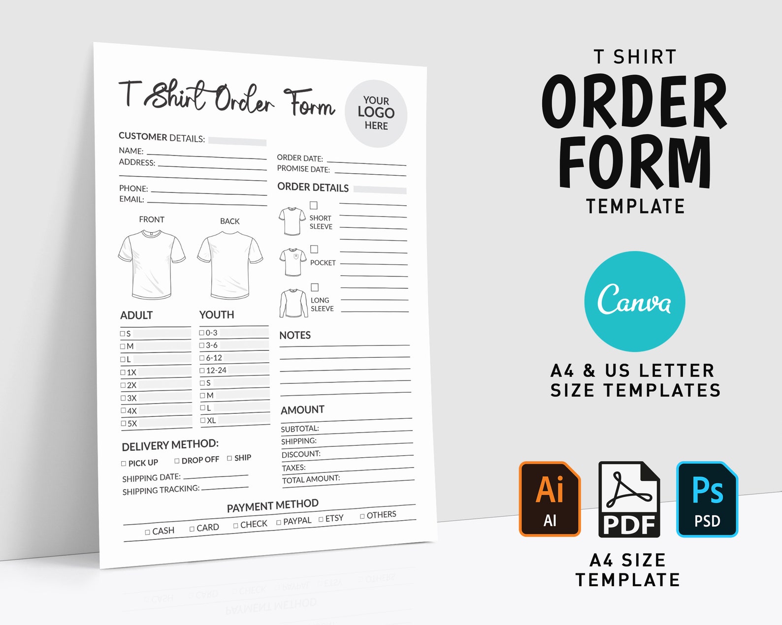 Editable Shirt Order Form Template: Canva Tee Order (digital Download ...