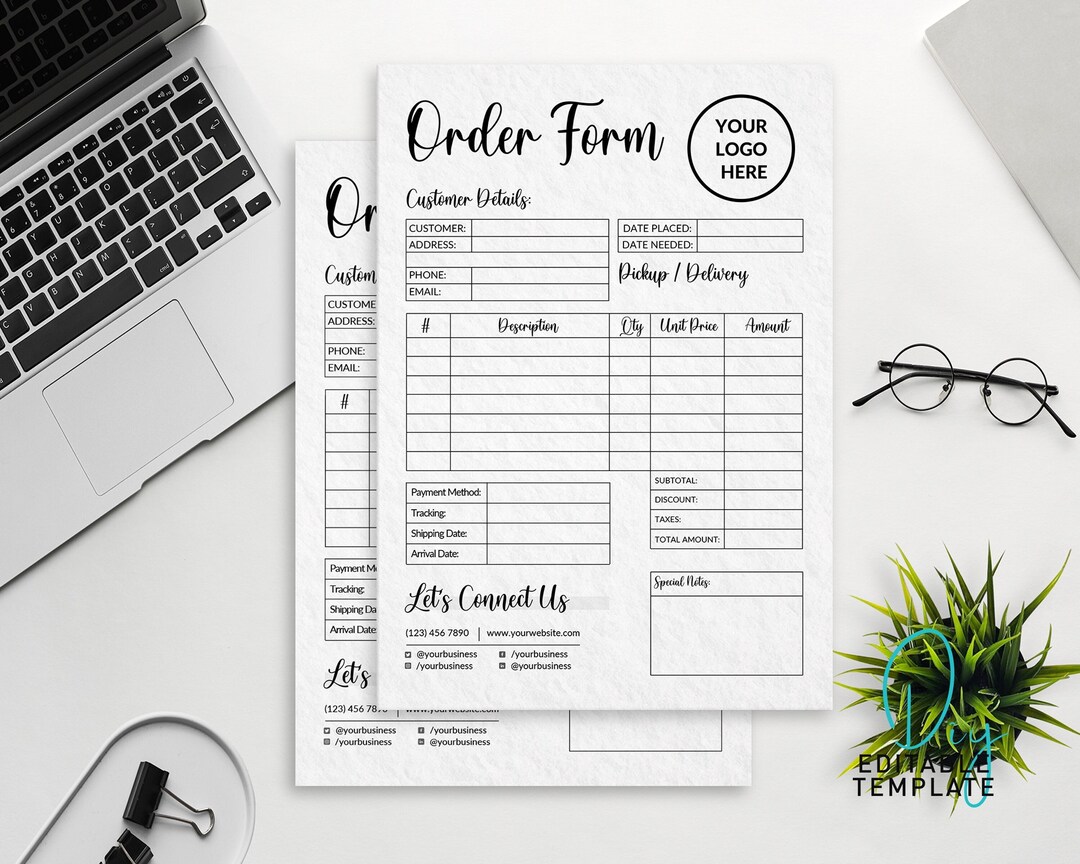 Editable Order Form Template: Custom Invoice Sheet (canva, A4/US Letter ...