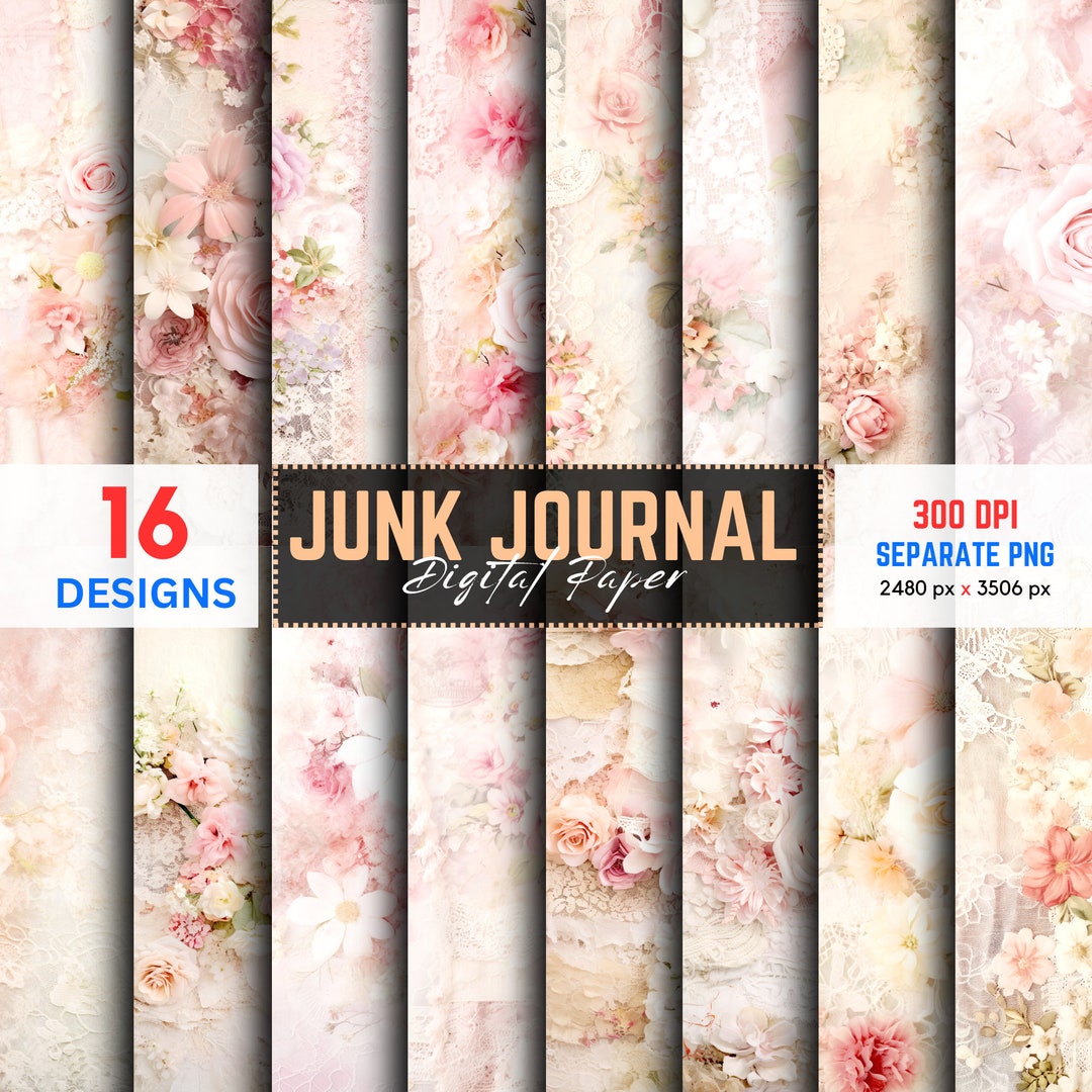 Shabby Chic Junk Journal Texture Background, Scrapbook Papers, Digital ...