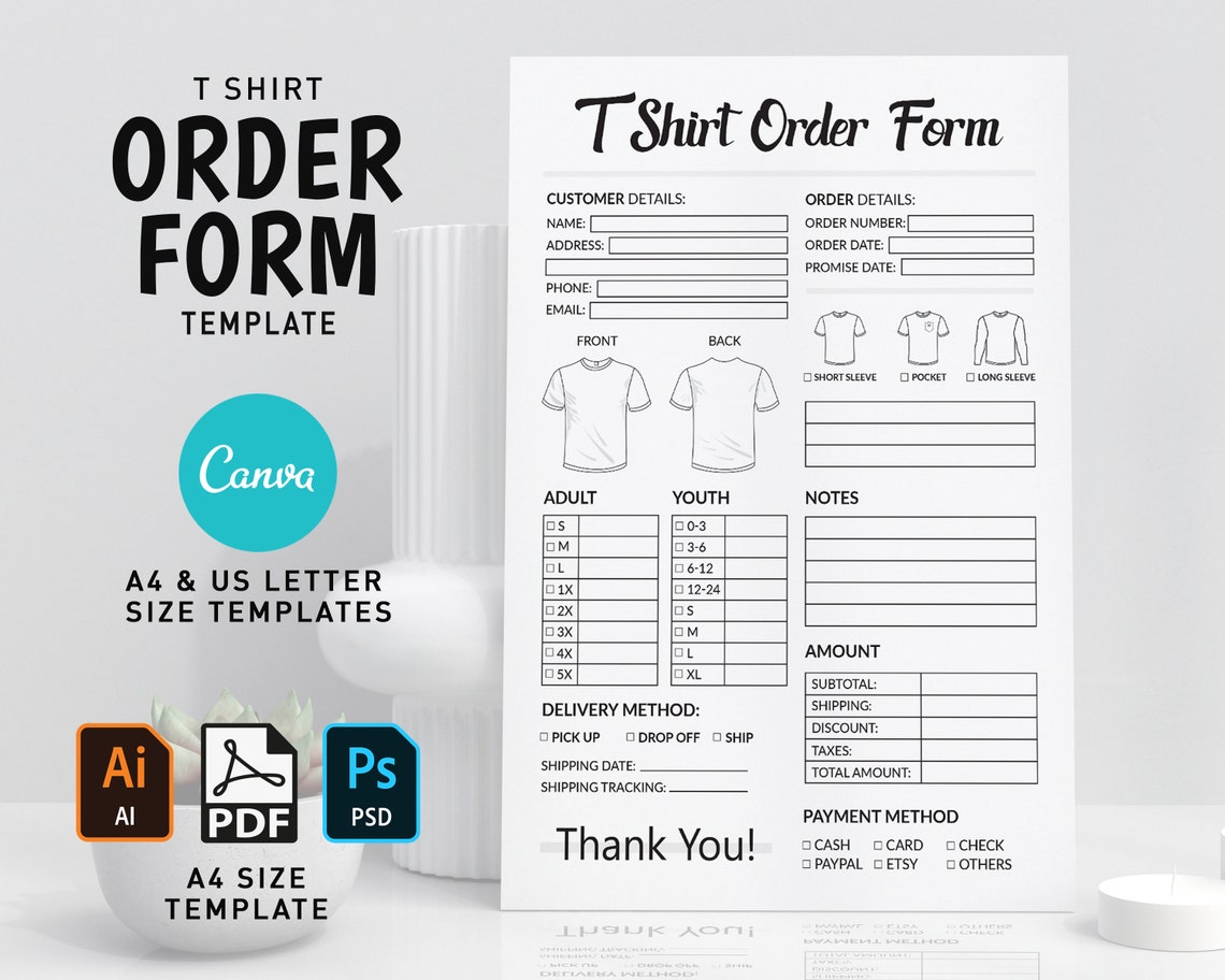 Shirt Order Form Template Tshirt Order Form Template - Etsy