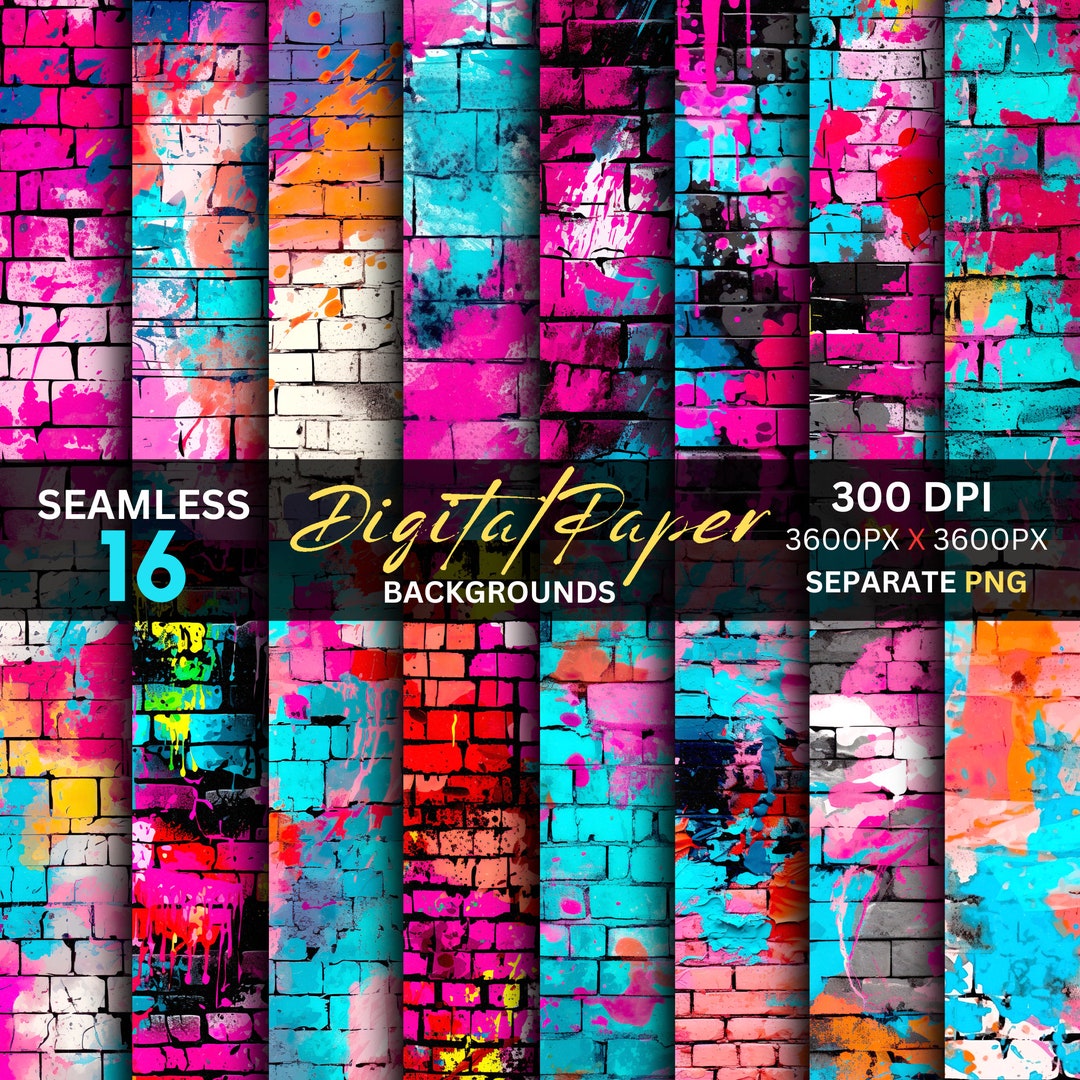 Grunge Graffiti Brick Wall: Seamless Digital Paper Textures (digital ...