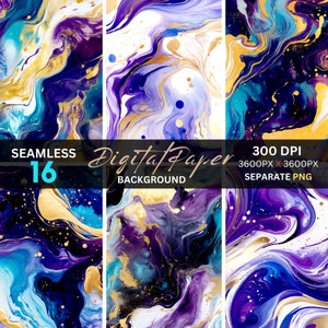 Blue and Gold Abstract Painting Digital Paper Texture, Seamless Digital ...