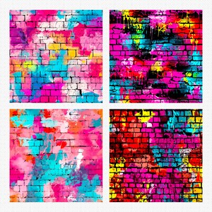 Grunge Graffiti Brick Wall: Seamless Digital Paper Textures (digital ...