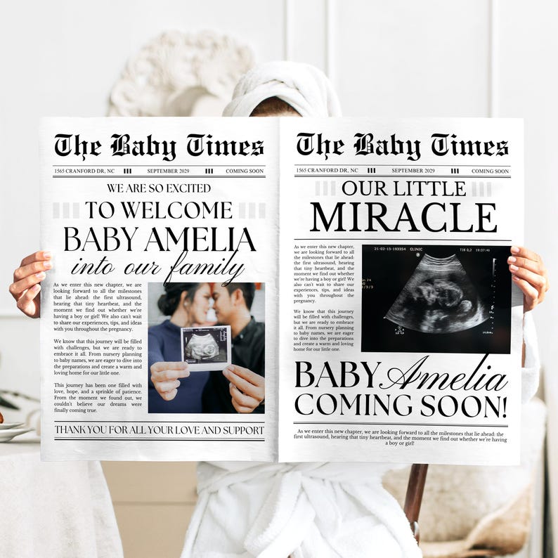 Editable Baby Announcement Newspaper Template, Canva Pregnancy Reveal ...