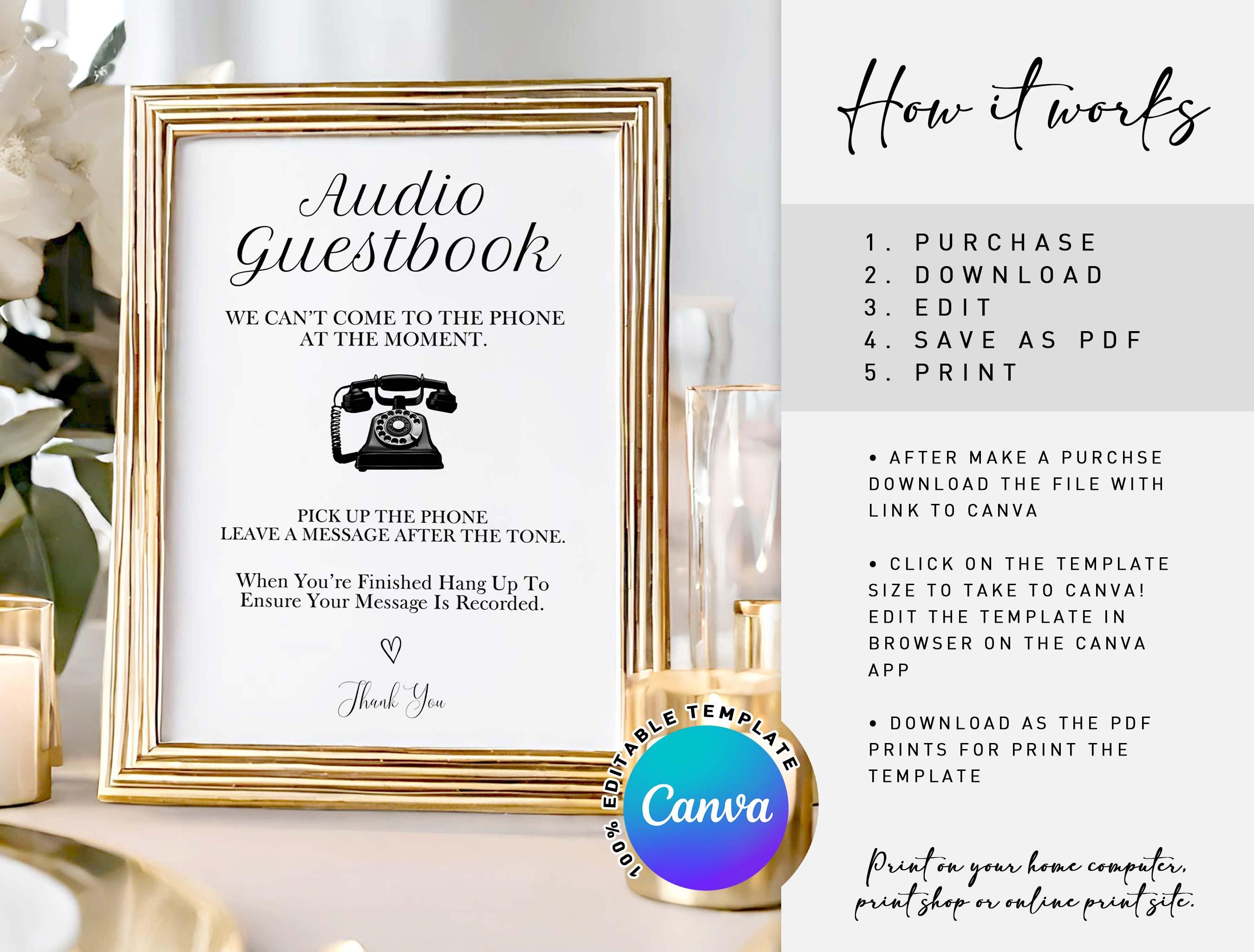 Editable Audio Guestbook Sign: Minimalist Wedding Guestbook (digital ...