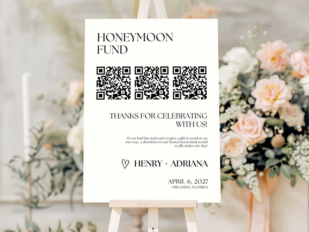 Minimalist Honeymoon Fund Sign, Wedding QR Code Sign, Venmo Wedding ...