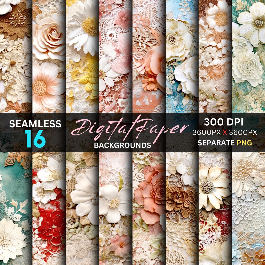 Floral Digital Paper PNG | Printable Floral Patterns | Seamless Floral ...