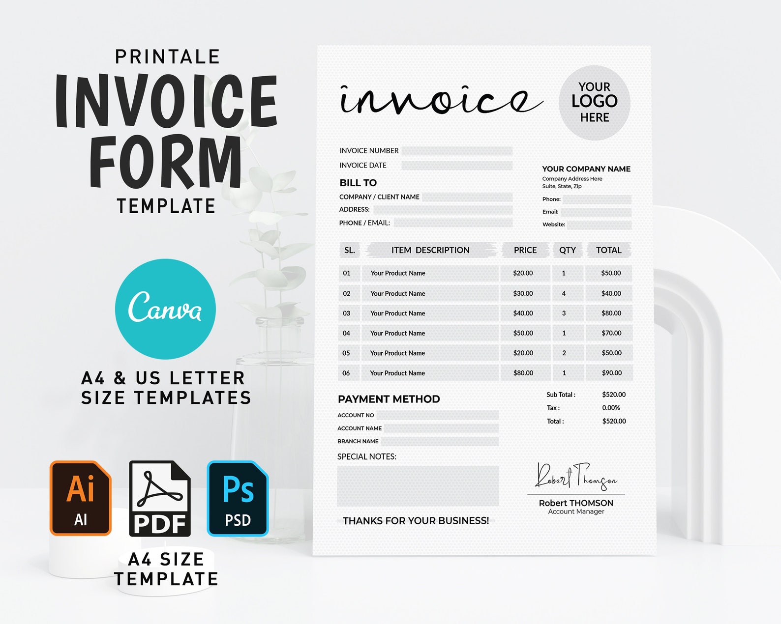 Invoice Template Invoice Order Form Printable Invoice | Etsy