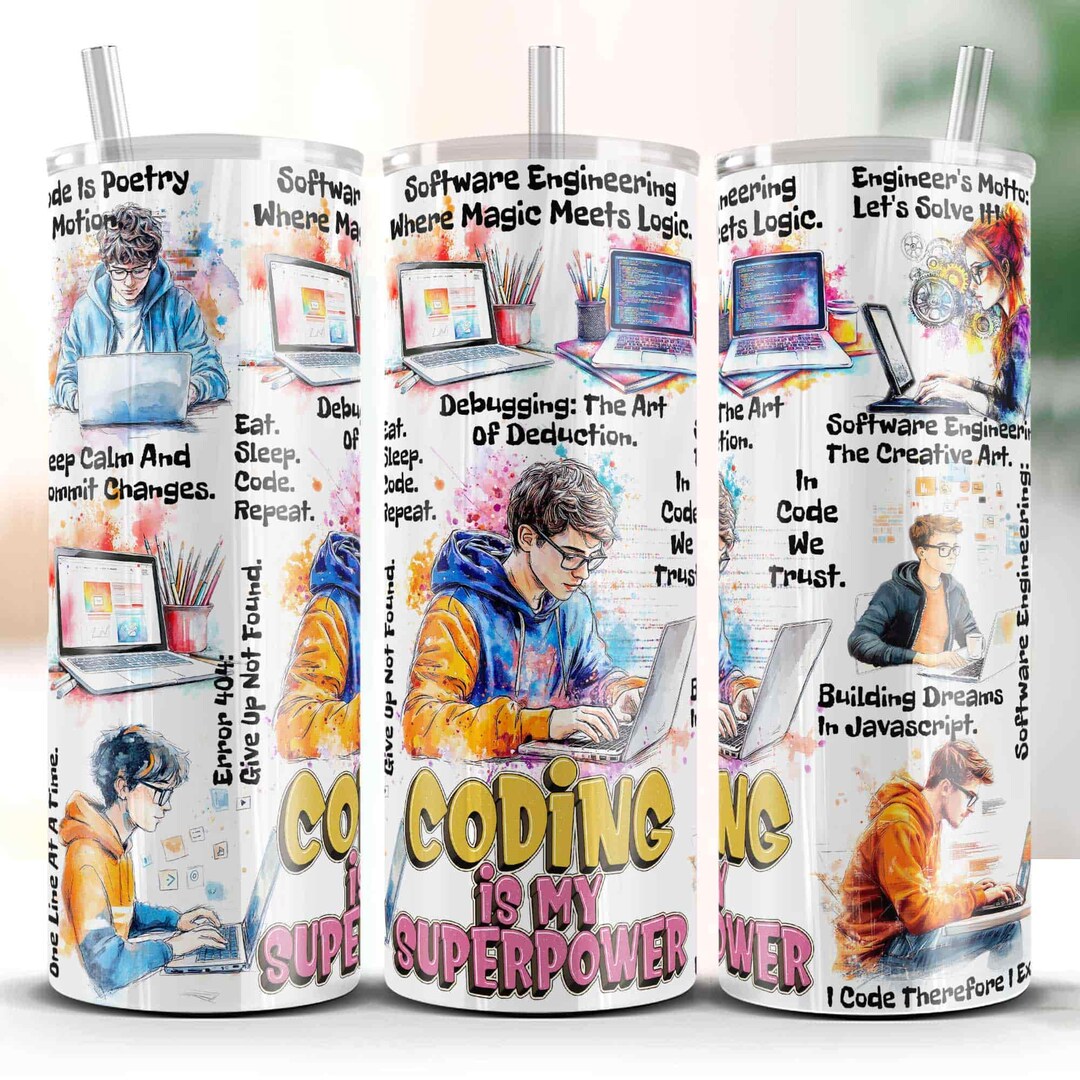 Software Engineer Tumbler Wrap, Watercolor Tech Design (PNG) - Etsy