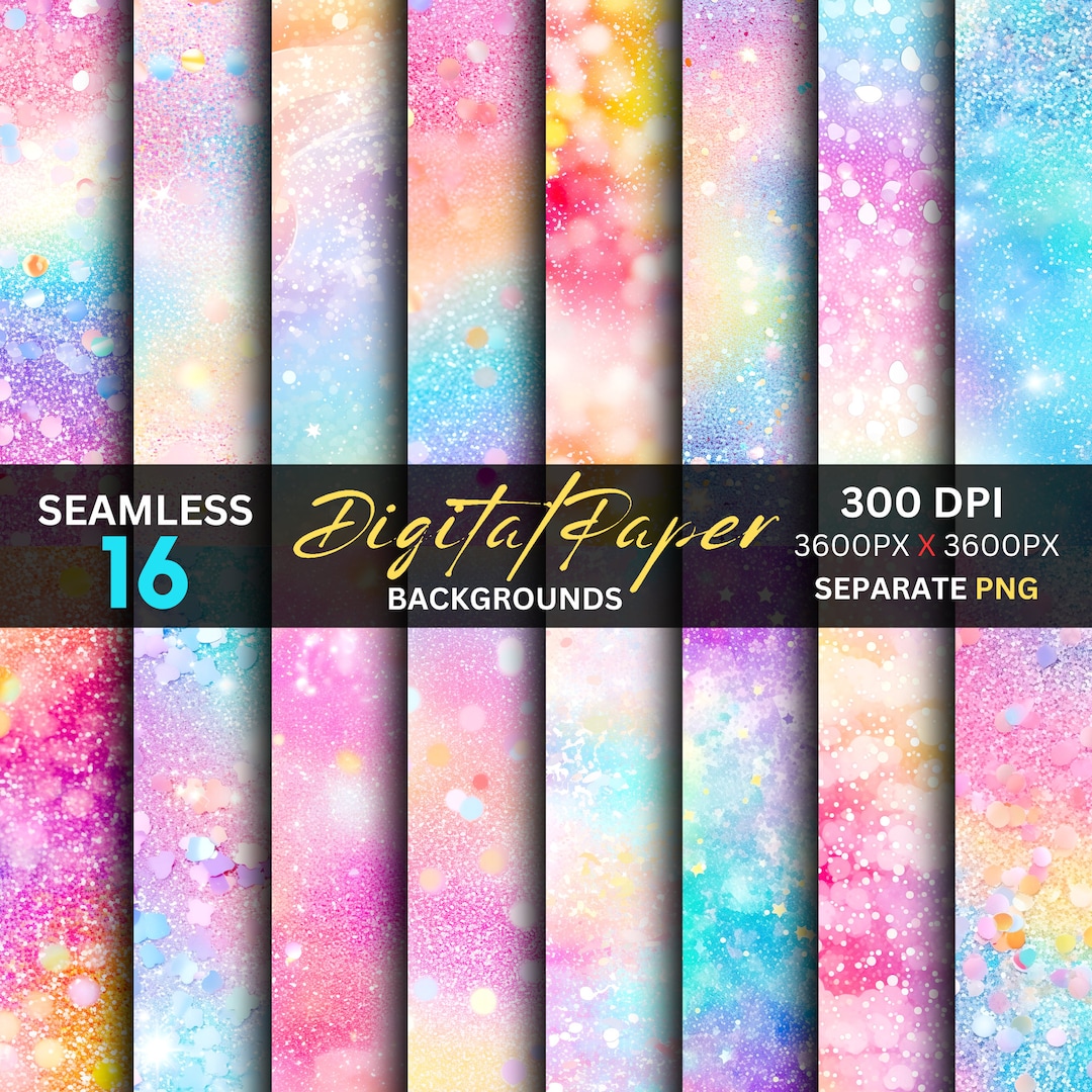 Dreamy Pastel Rainbow Glitter Digital Paper Texture, Seamless Glitter ...