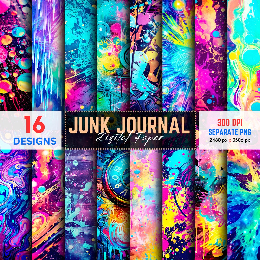 Psychedelic Junk Journal Texture Background, Scrapbook Papers, Digital ...