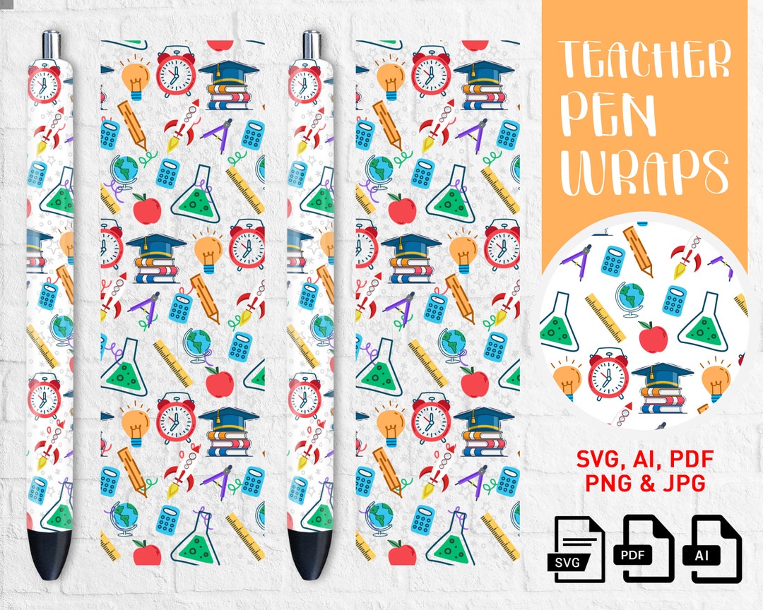 Teacher Pen Wrap SVG, Seamless School Pen Wrap PNG, Digital Pen Wrap ...